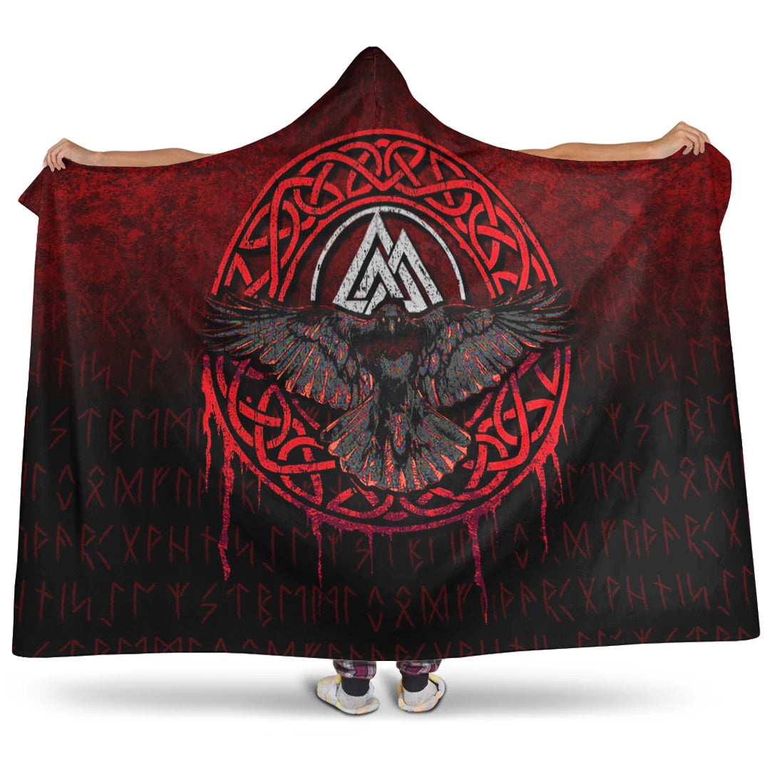 Viking Hooded Blanket, Valhalla Norse Mythology Raven Black Crow Viking ...