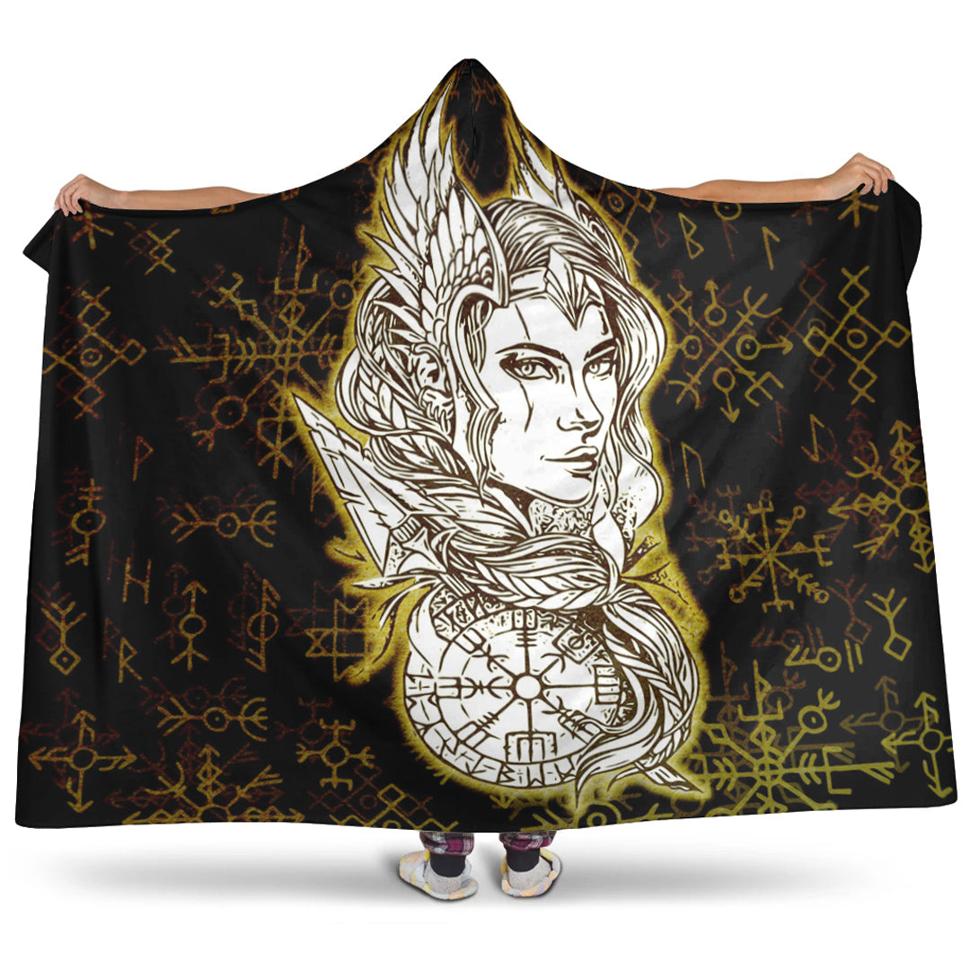 Viking Hooded Blanket, Viking Valkyrie Gold Hooded Blanket - Bluefink