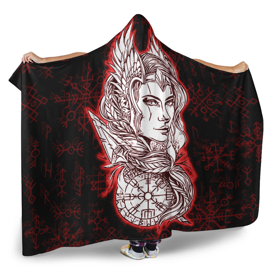 Viking Valkyrie Red Hooded Blanket - Bluefink