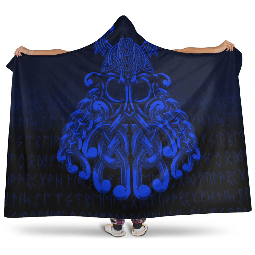 Vikings Odin Valhalla Blue Version Hooded Blanket - Bluefink