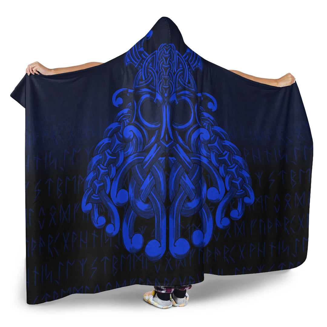 Vikings Odin Valhalla Blue Version Hooded Blanket - Bluefink