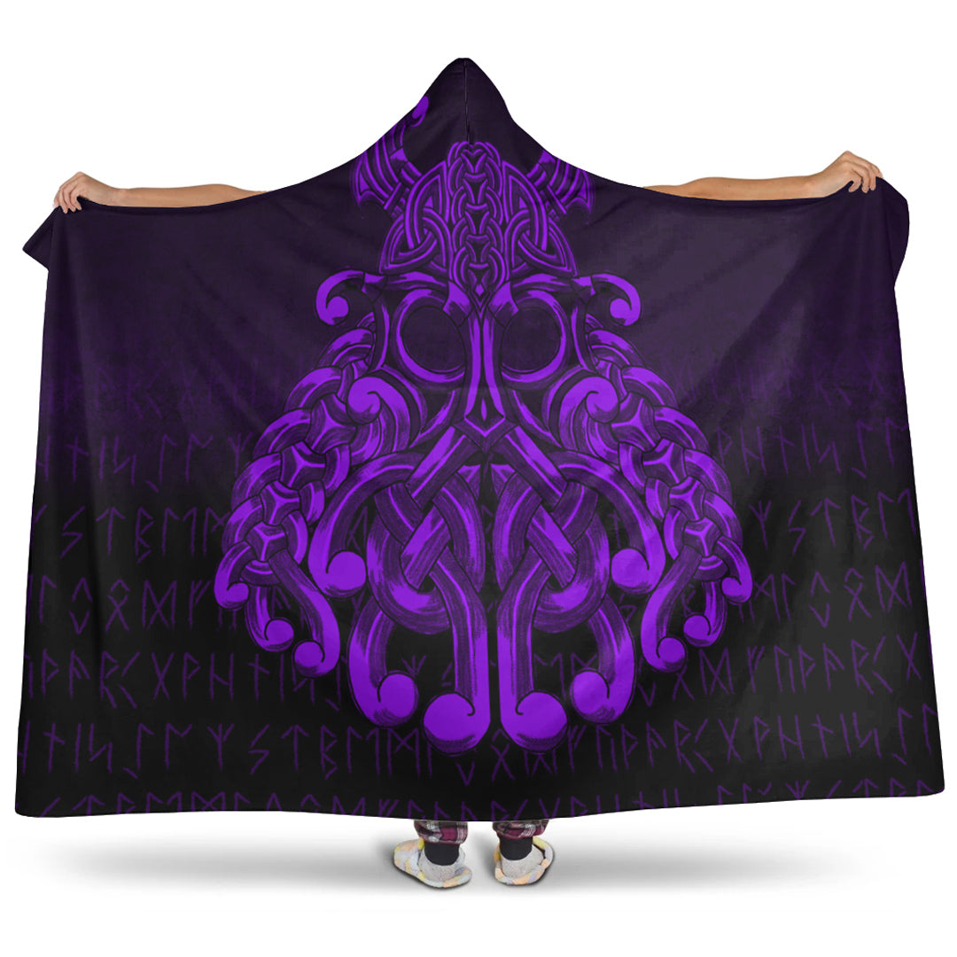 Vikings Odin Valhalla Purple Version Hooded Blanket - Bluefink