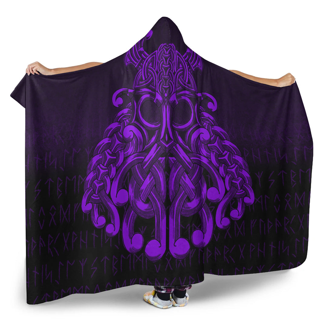 Vikings Odin Valhalla Purple Version Hooded Blanket - Bluefink