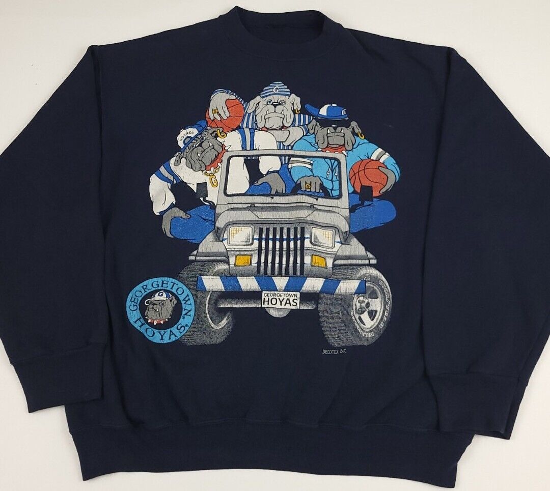 Vintage 80s Georgetown Hoyas Bulldog Jeep Cartoon Sweatshirt Rare Ball ...