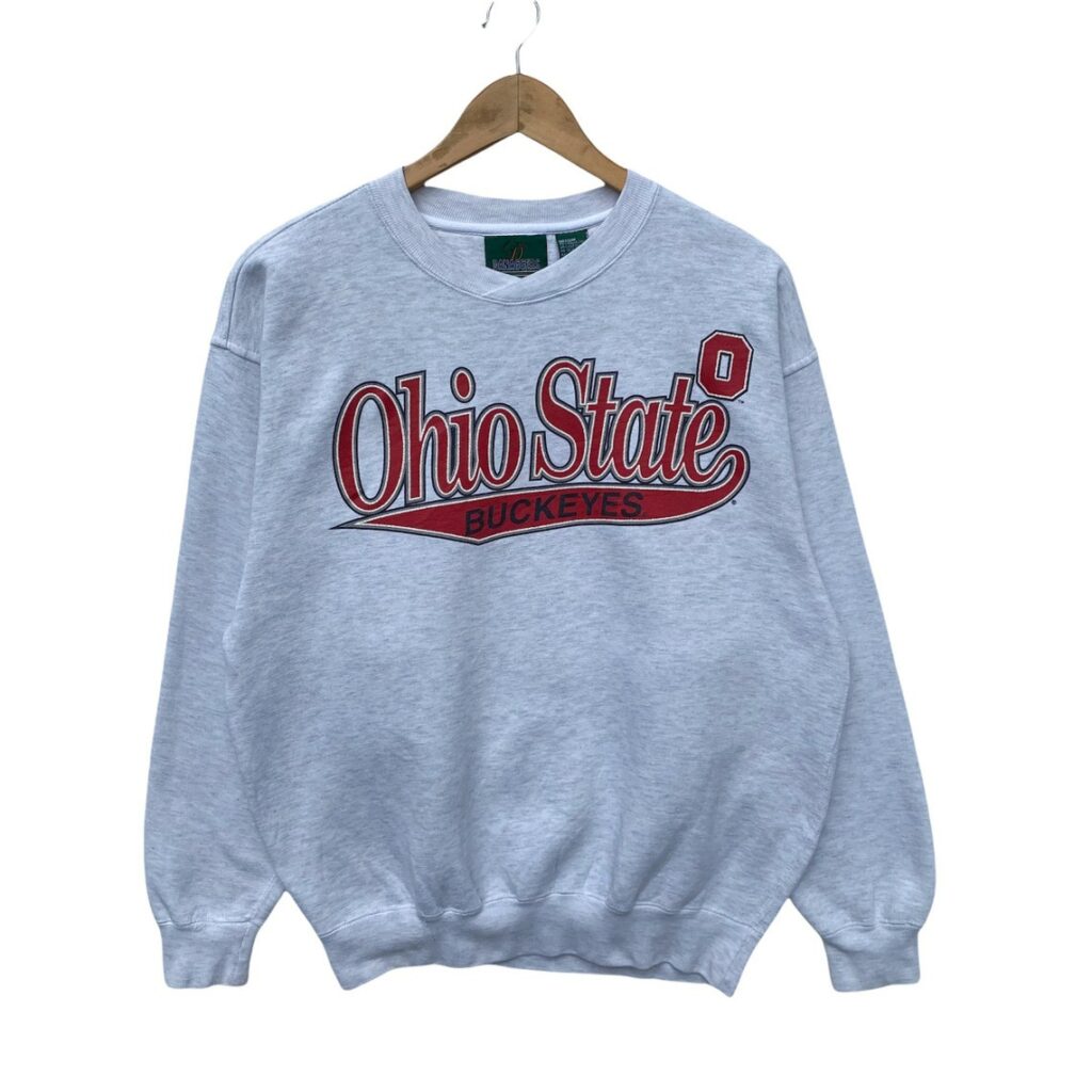 Vtg 90s OHIO STATE BUCKEYES Light Gray Colour Long Sleeve College ...
