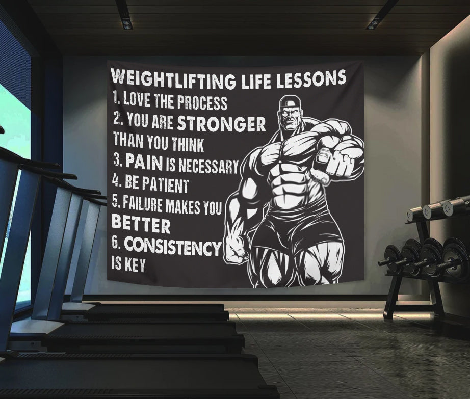 Weightlifting Life Lessons Banner Flag Tapestry For Home Gym Decor ...