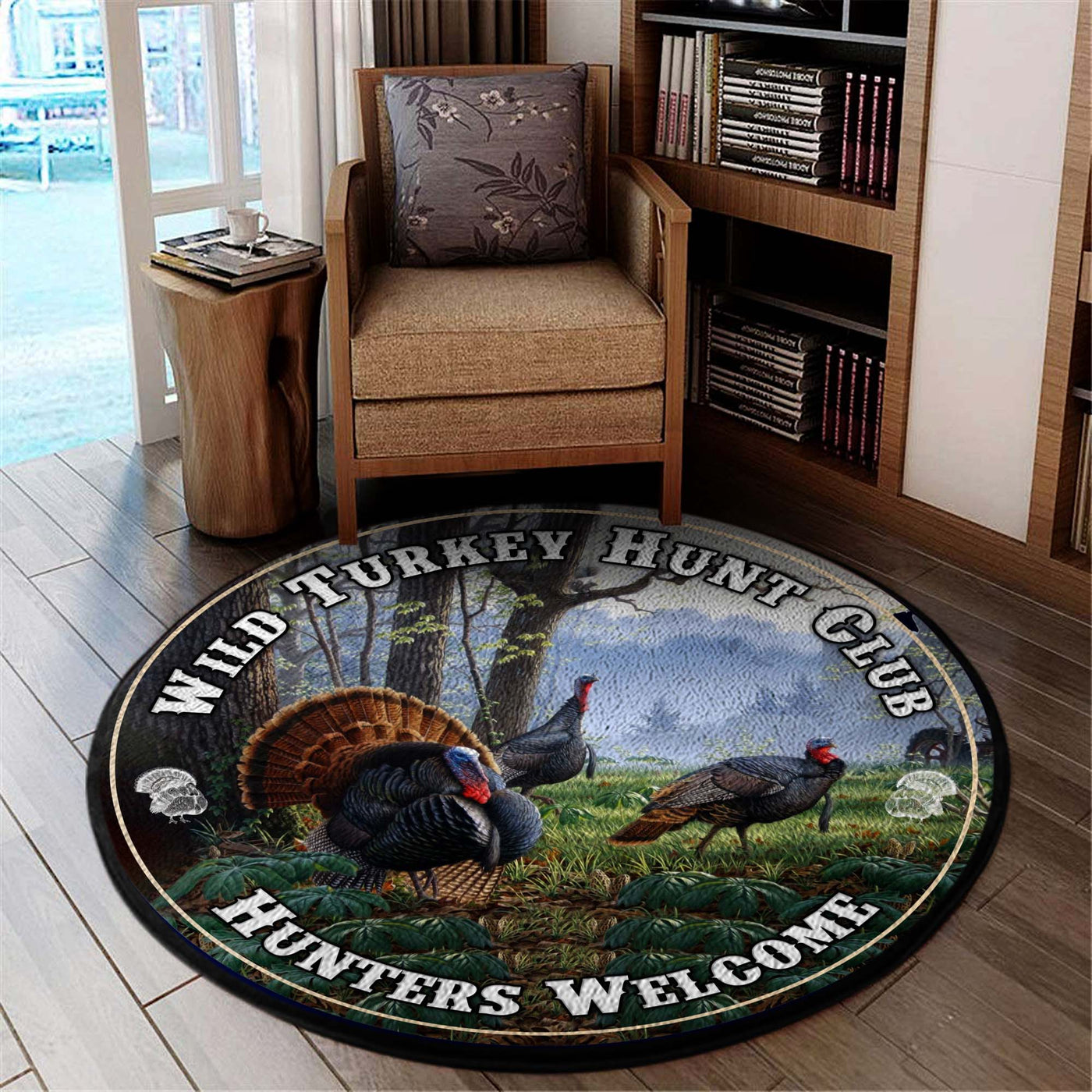 Wild Turkey Hunt Club Round Rug, Carpet - Bluefink