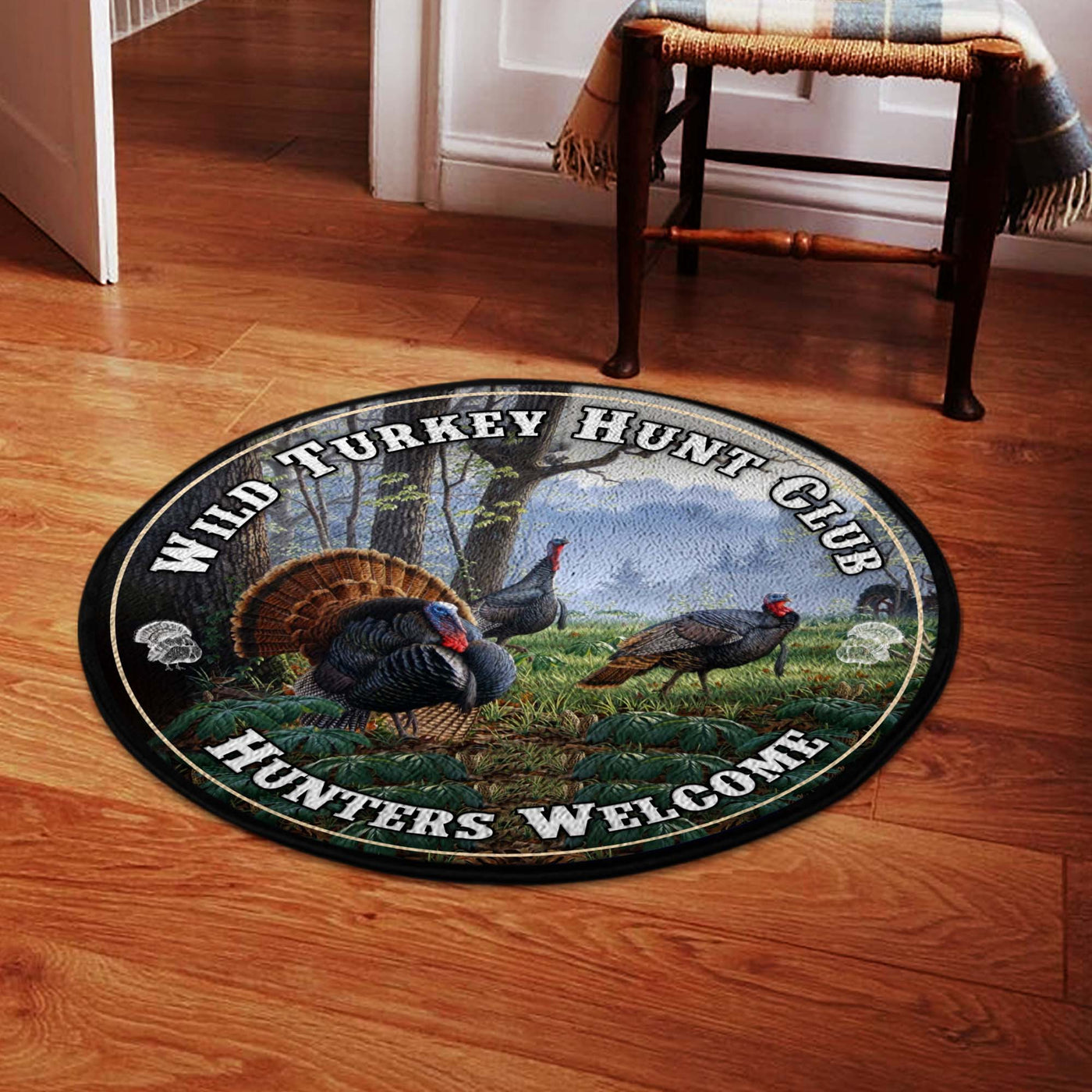 Wild Turkey Hunt Club Round Rug, Carpet - Bluefink