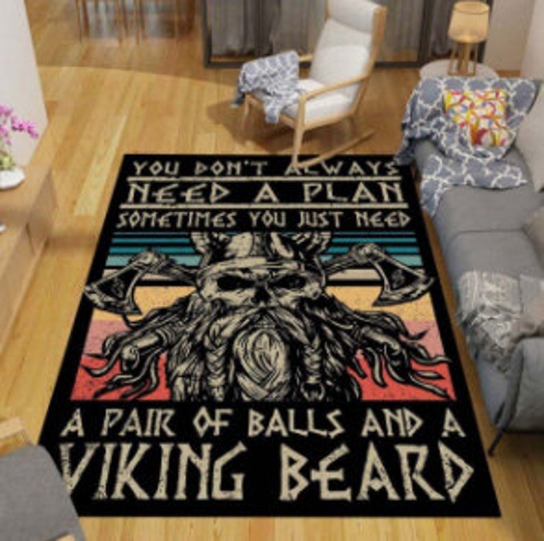 A Pair Of Balls And A Viking Beardorse Mythology Runes Viking Area Rug ...