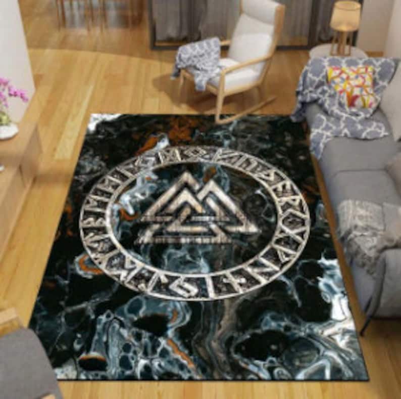 Helm Of Awe Valknut Vikingorse Mythology Sigil Runes Viking Area Rug ...