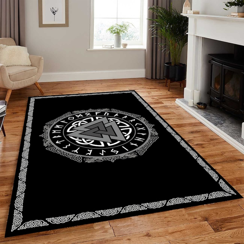Valknutorse Scandinavian Viking Runes Viking Area Rug - Bluefink