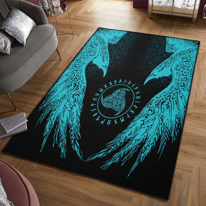 Viking Odin's Raven Triskele Rune Viking Area Rug - Bluefink