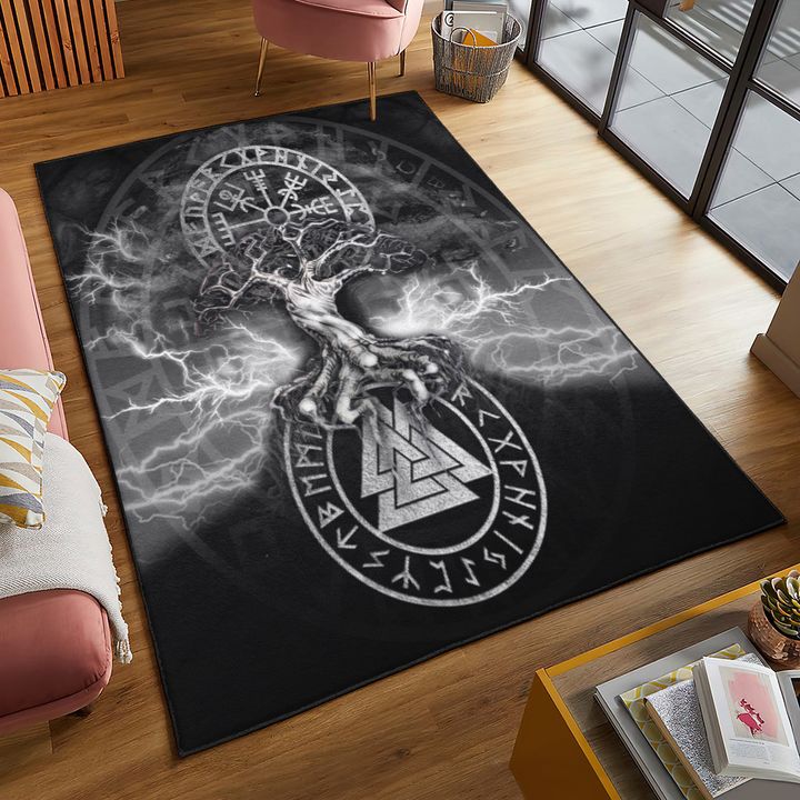 Viking Tree Of Life Valknut Helm Of Awe Rune Circle Viking Area Rug ...