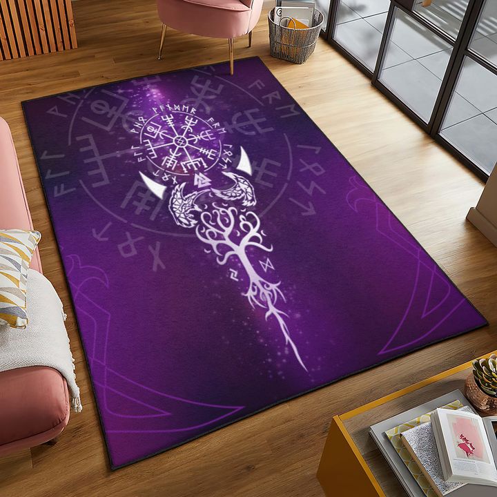 Viking Vegvisir Tree Of Life Valknut Rune Viking Area Rug - Bluefink