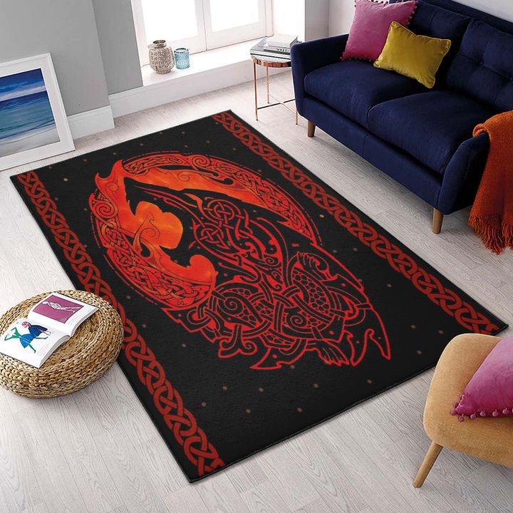 Mythical Creatures Viking Wolf Area Rug - Bluefink