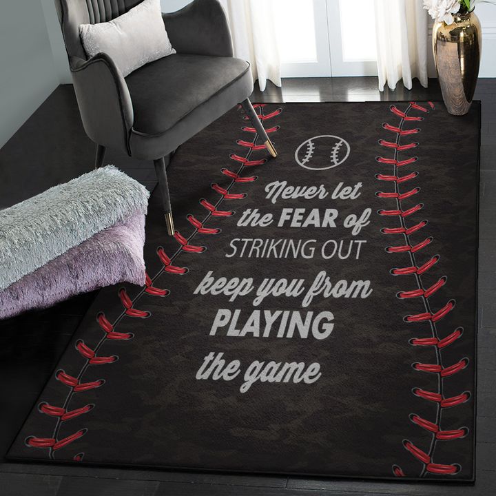 Black Large Living Room Rugs, Baseball Black Rug - Bluefink