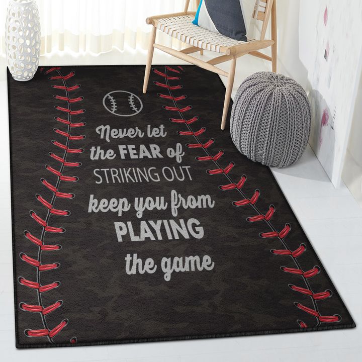 Black Large Living Room Rugs, Baseball Black Rug - Bluefink