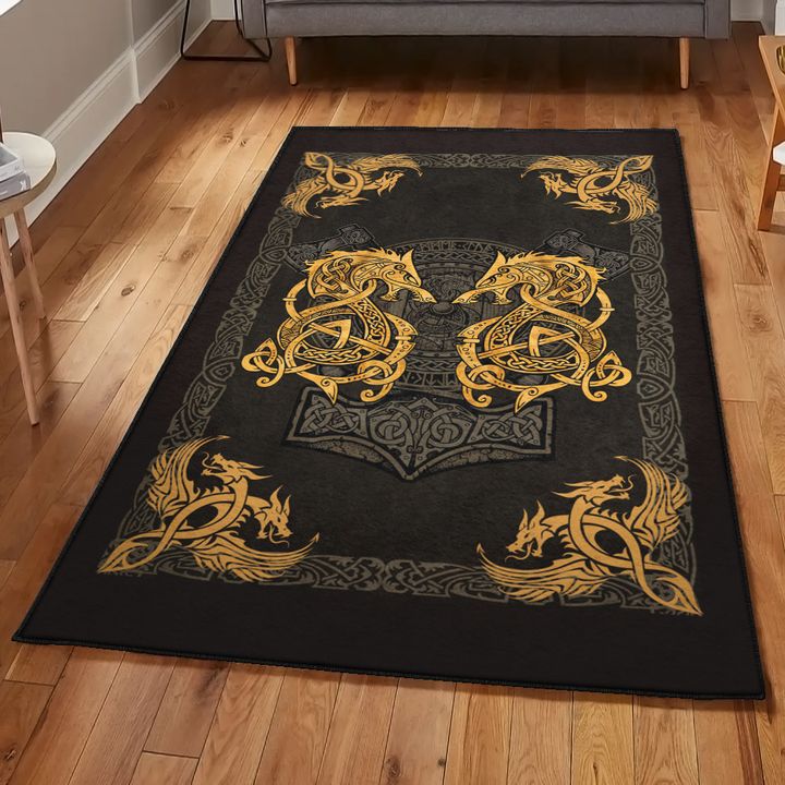 Fantasy Animal Washable Area Rugs, Dragon Viking Celtics Rug - Bluefink