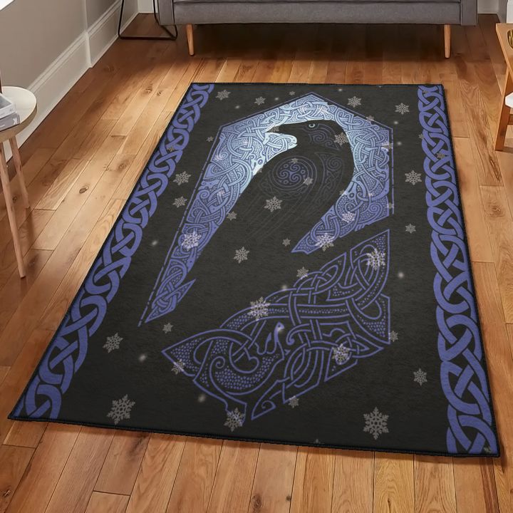 Personalized Viking Life Large Area Rugs, Viking Raven Black Rug - Bluefink