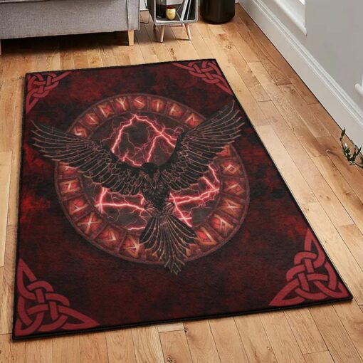 Viking Life Rugs, Viking Odin's Raven Valknut Rune Circle Rug - Bluefink