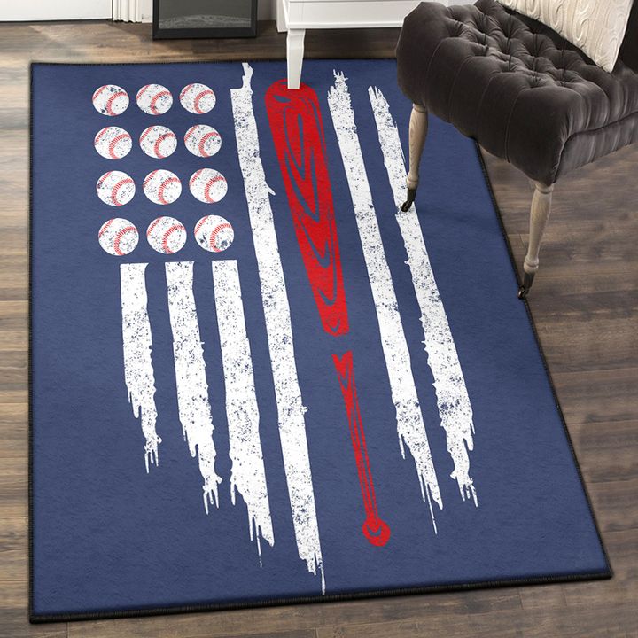 Baseball American Flag Rug, Usa Large Area Rugs - Bluefink