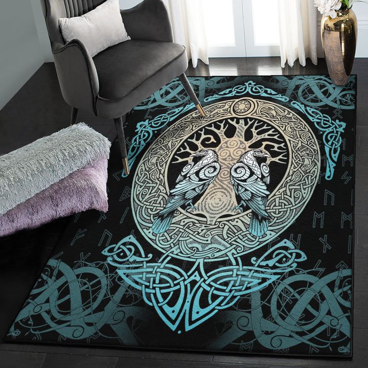 Viking God Area Rug, Viking Odin'S Raven Yggdrasil Rune Rug ...