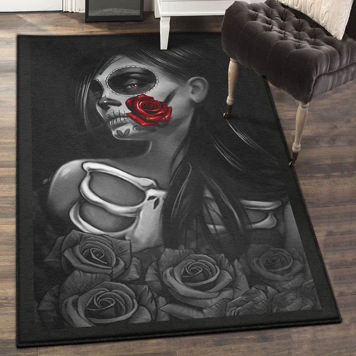 Female Indoor Outdoor Rugs, Skull Tattoo Girl Rug - Bluefink