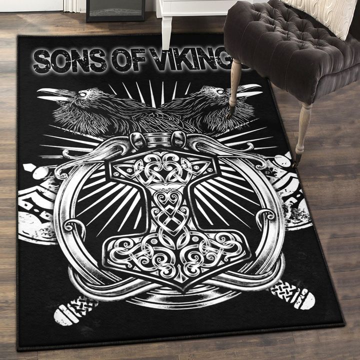 Sons of Vikings Area Rugs, Hammer Raven Viking Rug Personalized Carpet ...