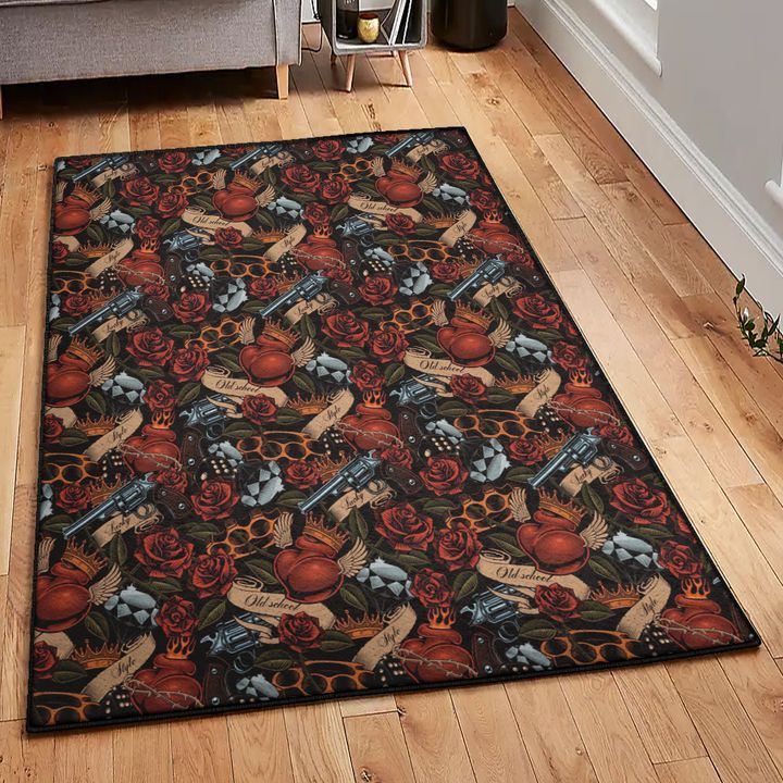 Student Washable Area Rugs Old School Tattoo Rug - Bluefink
