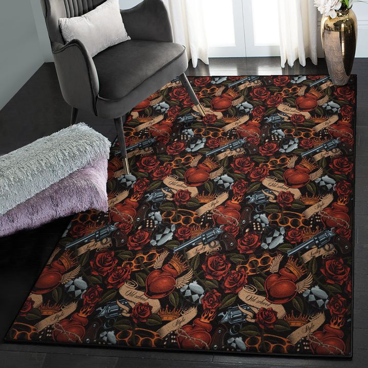 Student Washable Area Rugs Old School Tattoo Rug - Bluefink