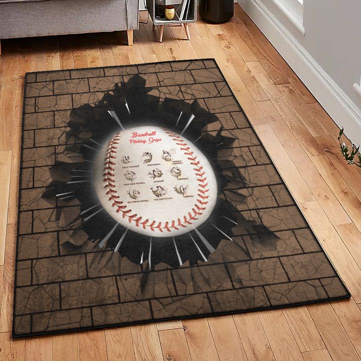 Baseball Bat Large Living Room Rugs, Baseball Pitching Grips Rug - Bluefink