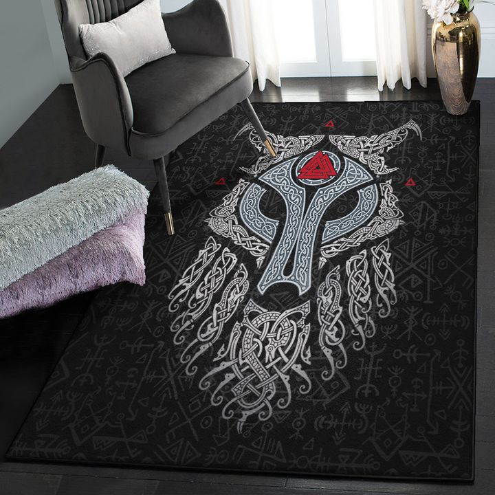 Personalized Viking Wolf And Raven Rug, Viking God Washable Rugs - Bluefink