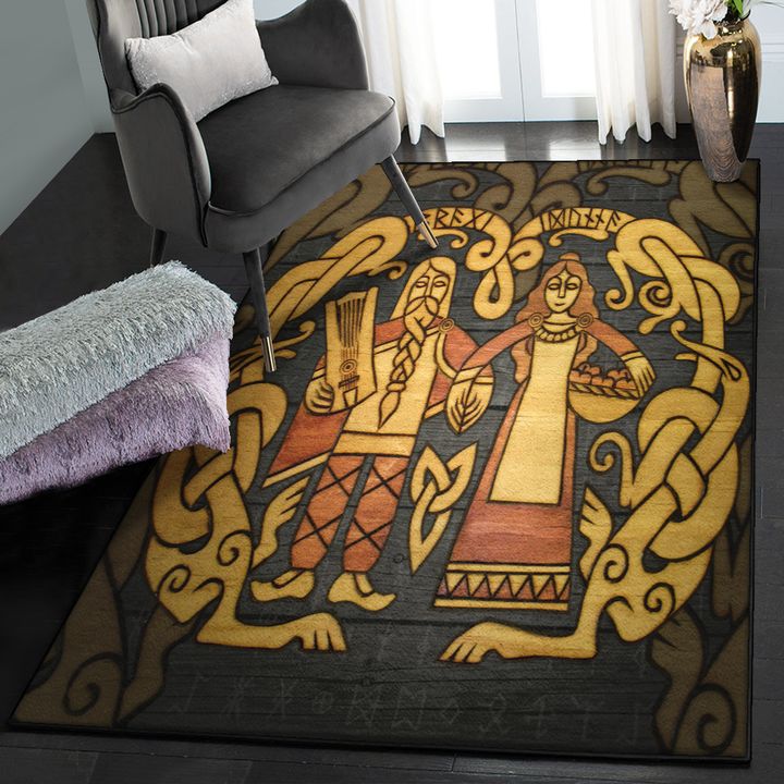 Viking Norse Mythology Bragi And Idunna Rug, Viking Life Washable Rugs ...