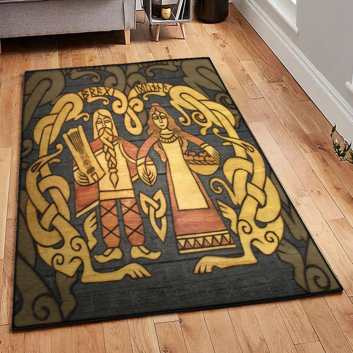 Viking Norse Mythology Bragi And Idunna Rug, Viking Life Washable Rugs ...