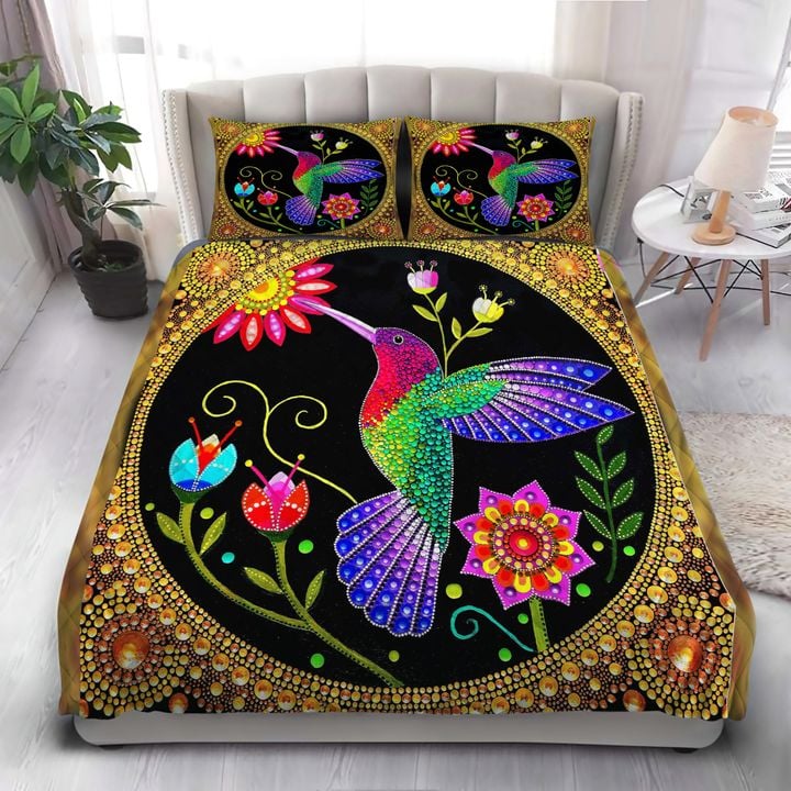 Colorful Stunning Hummingbird Quilt Bedding Set - Bluefink