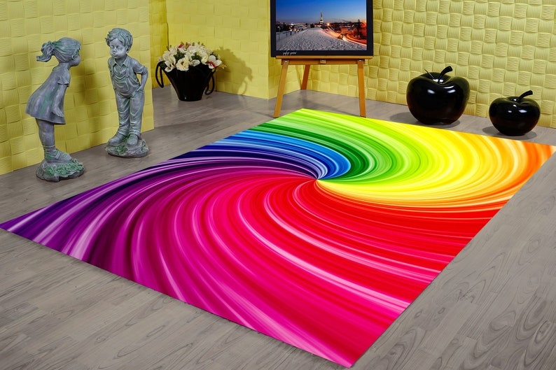 3d Rugs for Living Room, Colorful Vortex Rug, Home Decor Rugs - Bluefink