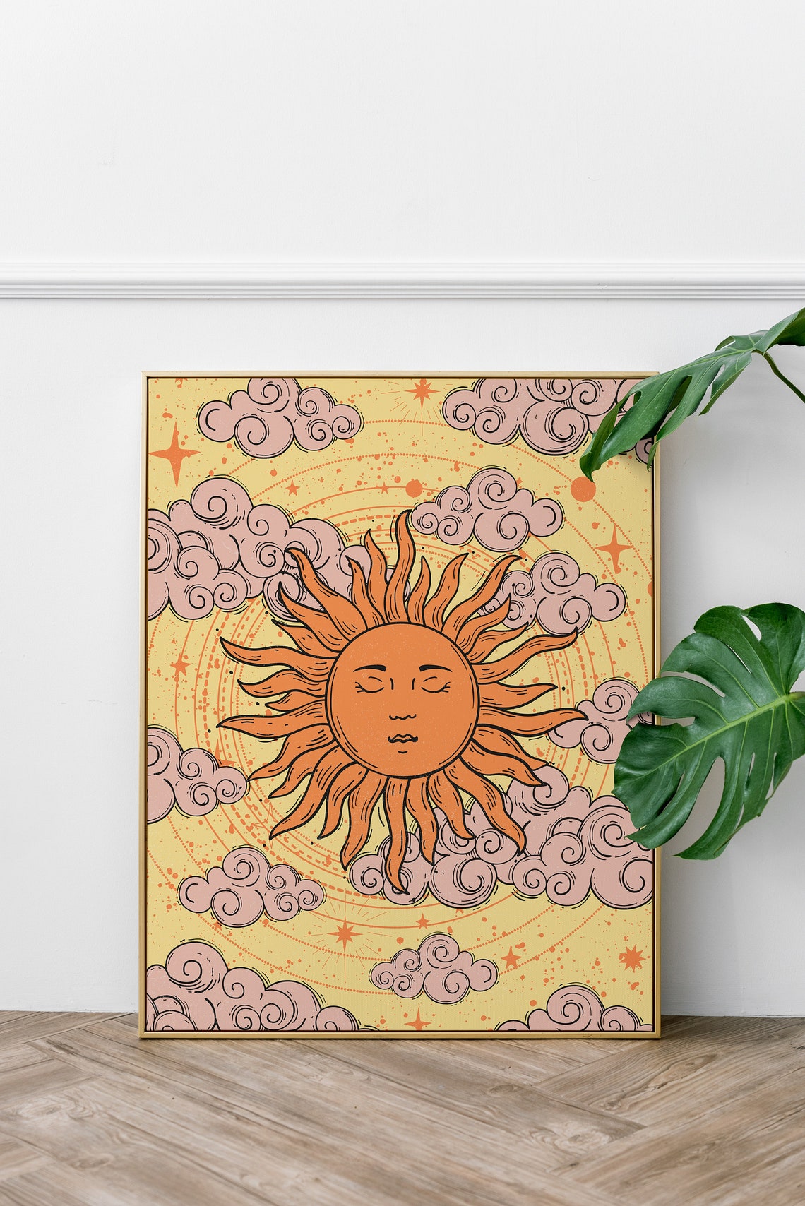 70s Poster Vintage Retro Sun And Stars Boho Celestial Wall Art Printed ...