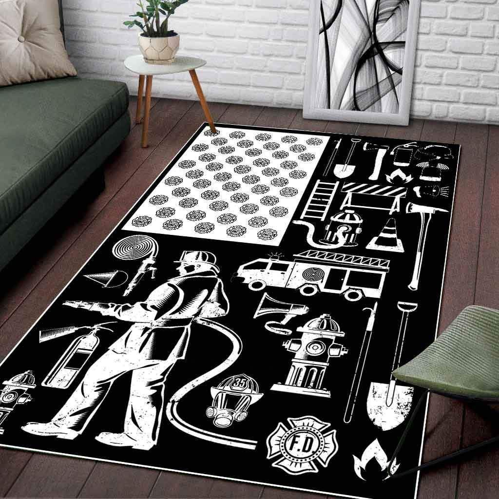 American Firefighter with Fire Tools Rugs, Firefighter Area Rug ...