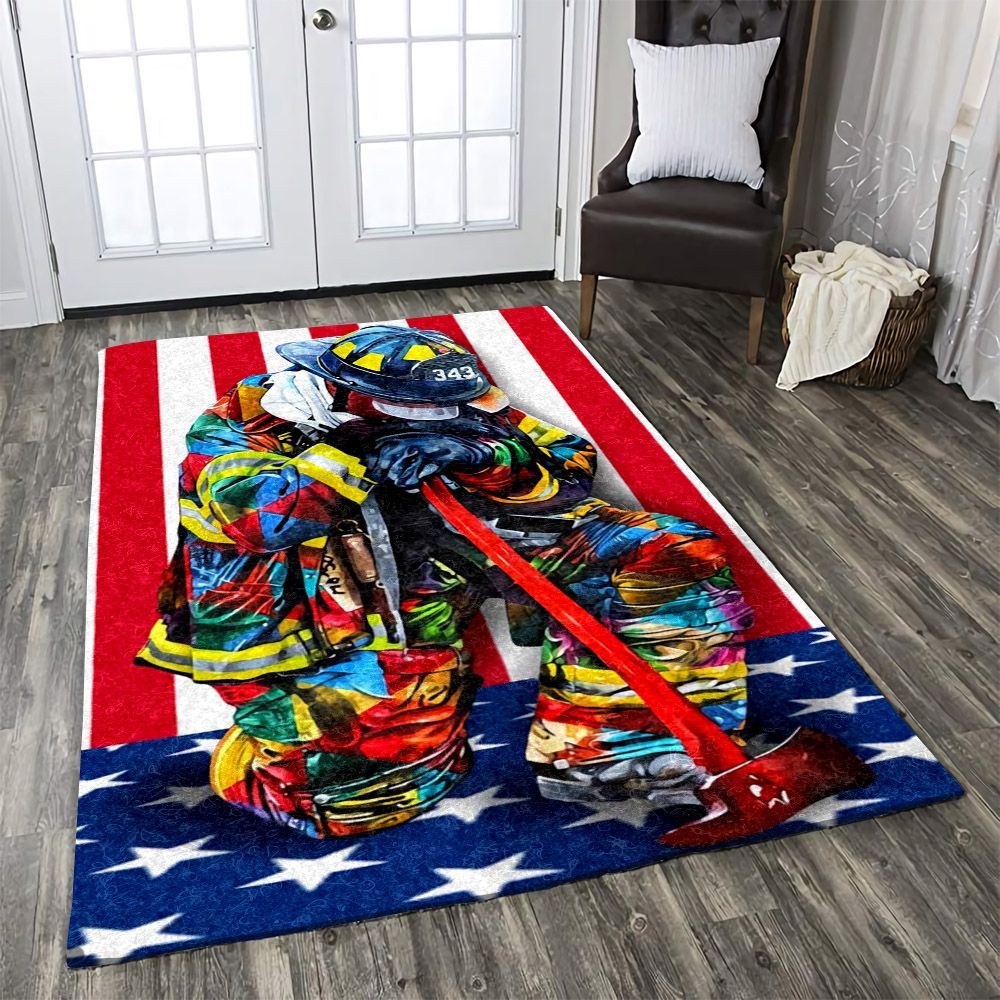 Autism Firefighter with Axe Rugs, Firefighter Area Rug, Fireman Carpet ...