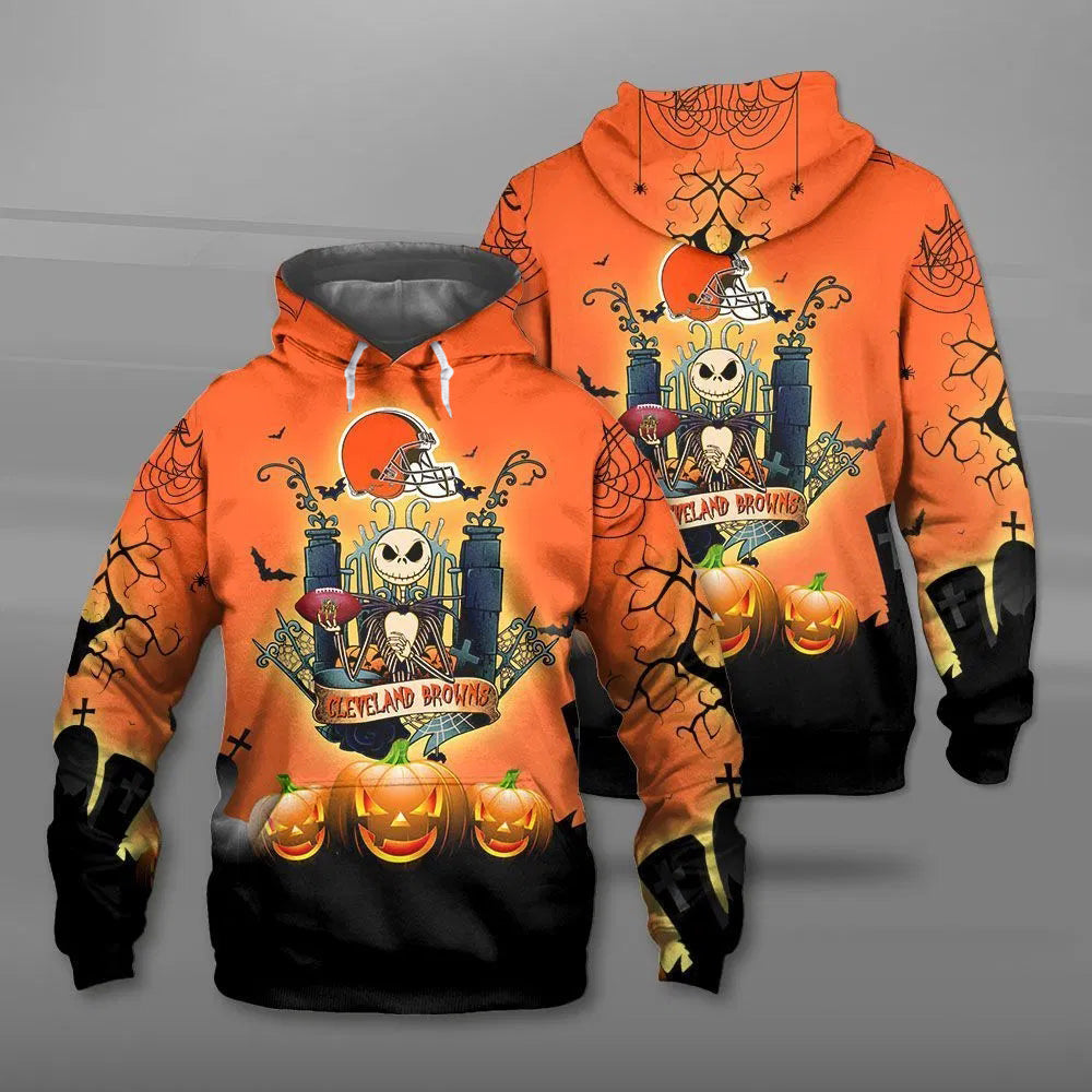 Cleveland Browns Halloween Costume Hoodies Jack Skellington 3D Graphic ...