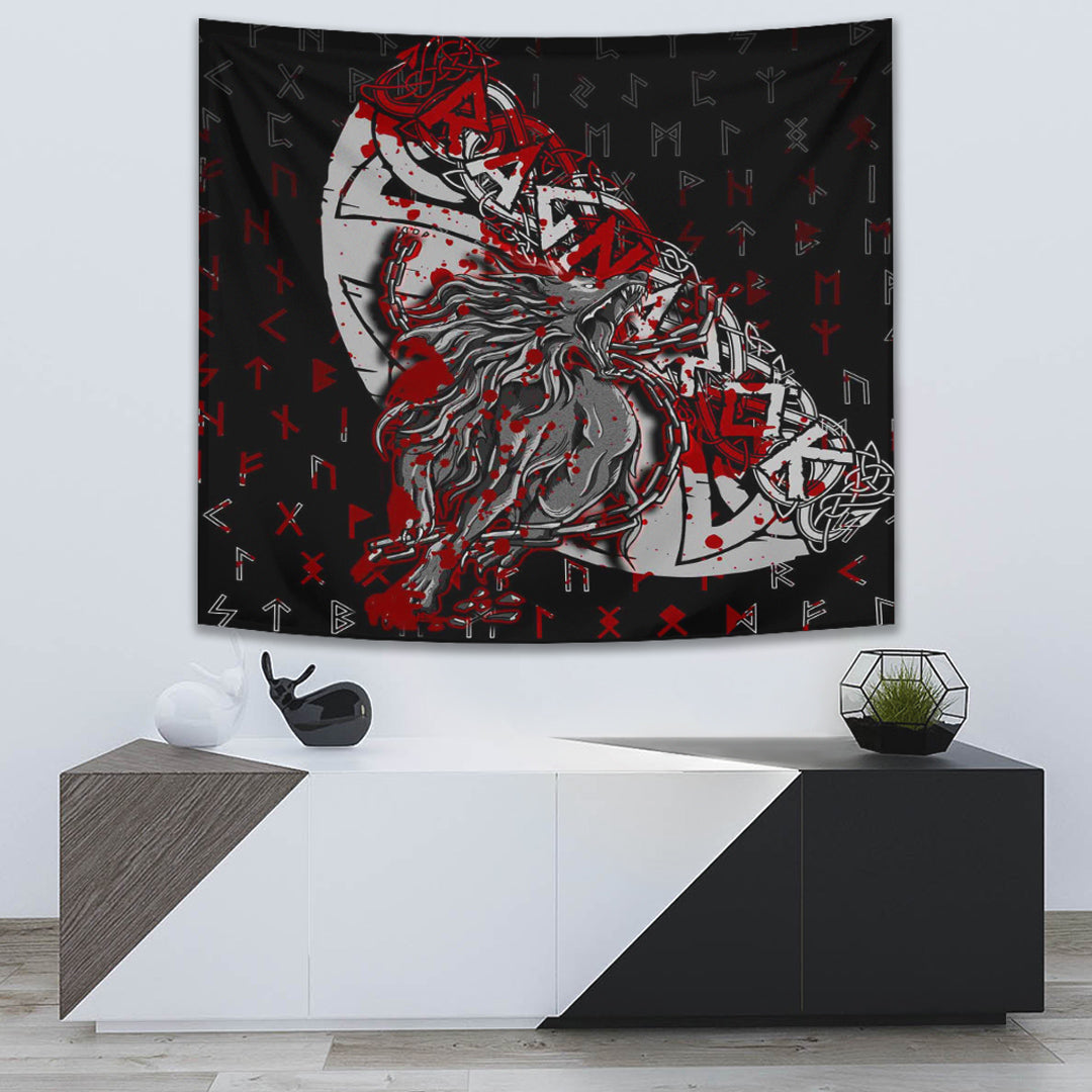Fenrir Ragnarok Blood Tapestry for Wall Décor - Bluefink
