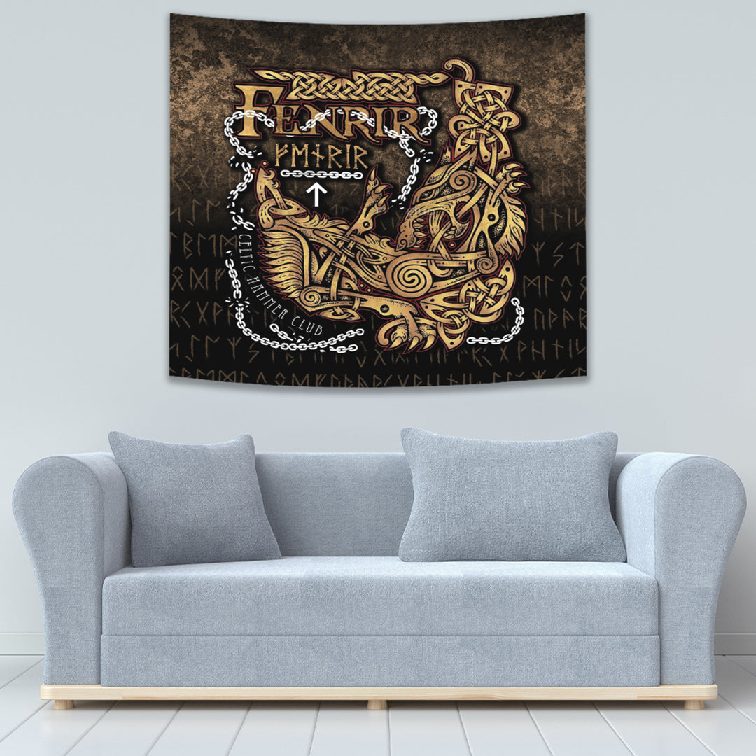 Fenrir Ragnarok Viking Monster Wolf Tapestry Wall Décor - Bluefink
