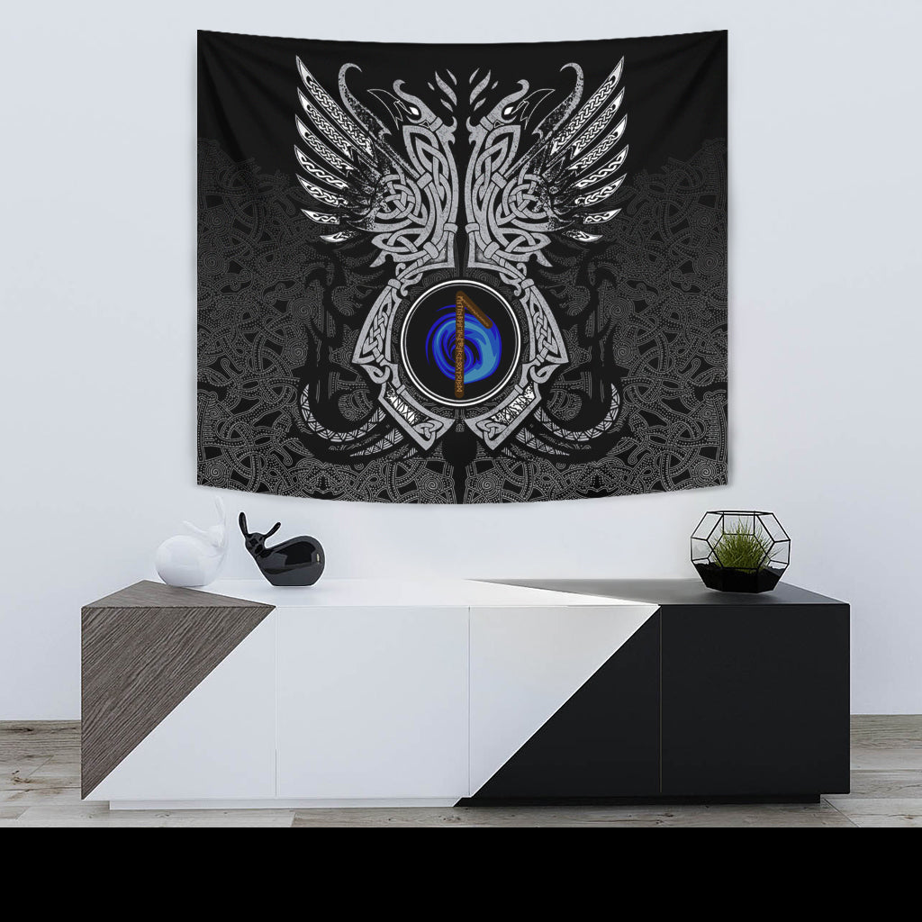 Fenrir Raven And Vegvisir Tattoo Yellow Viking Style Tapestry for Wall ...