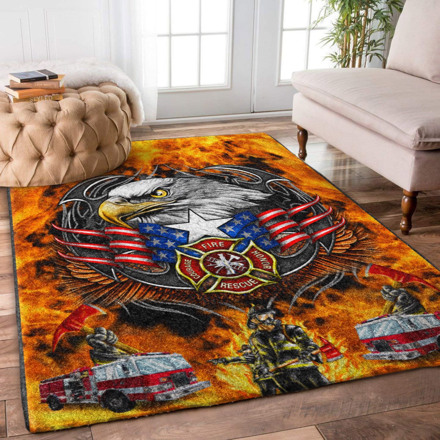 Fire Department Logo with Truck Fire Axe Eagle American Rugs ...