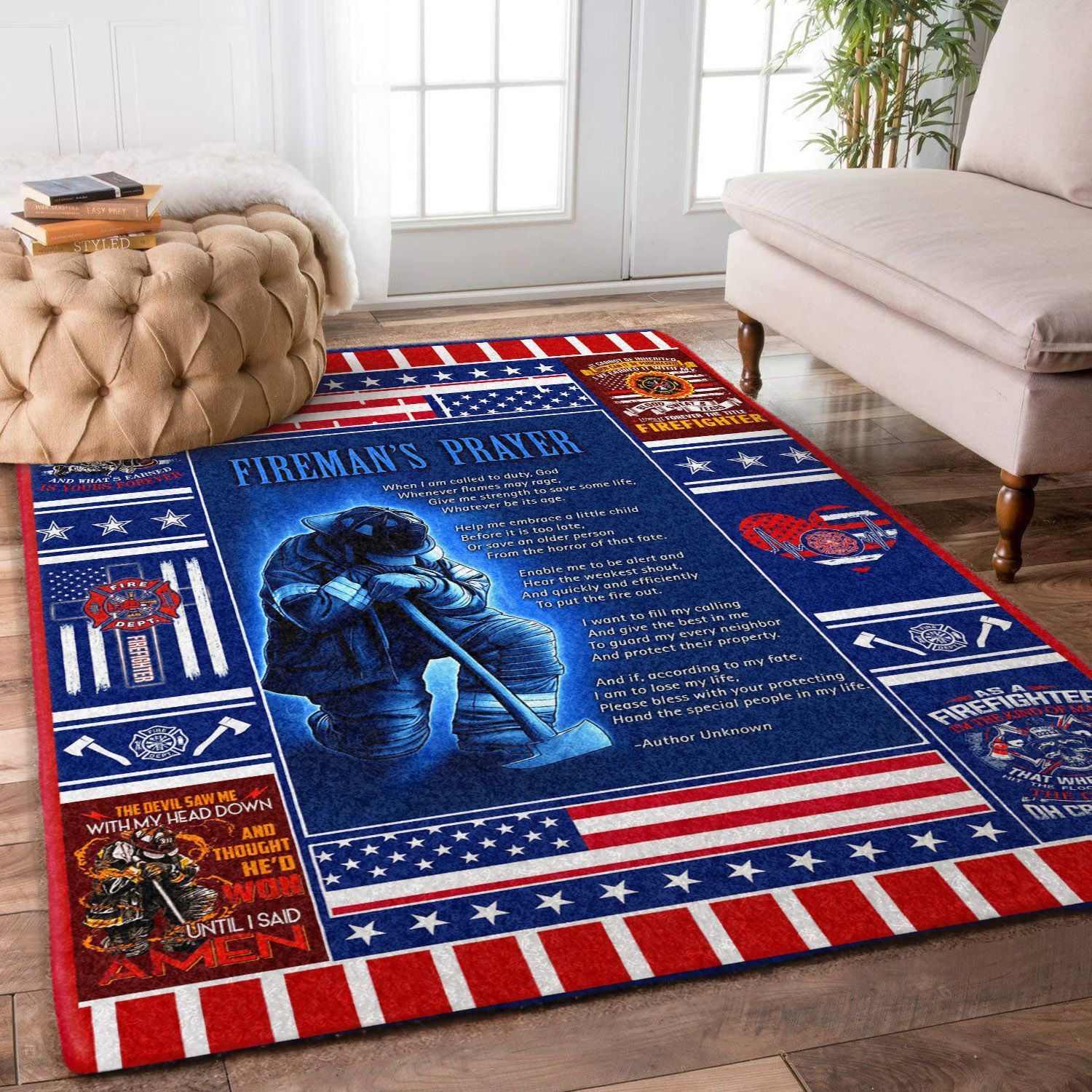 Firefighter Fireman Prayer Rugs, Firefighter Area Rug, Fireman Carpet ...