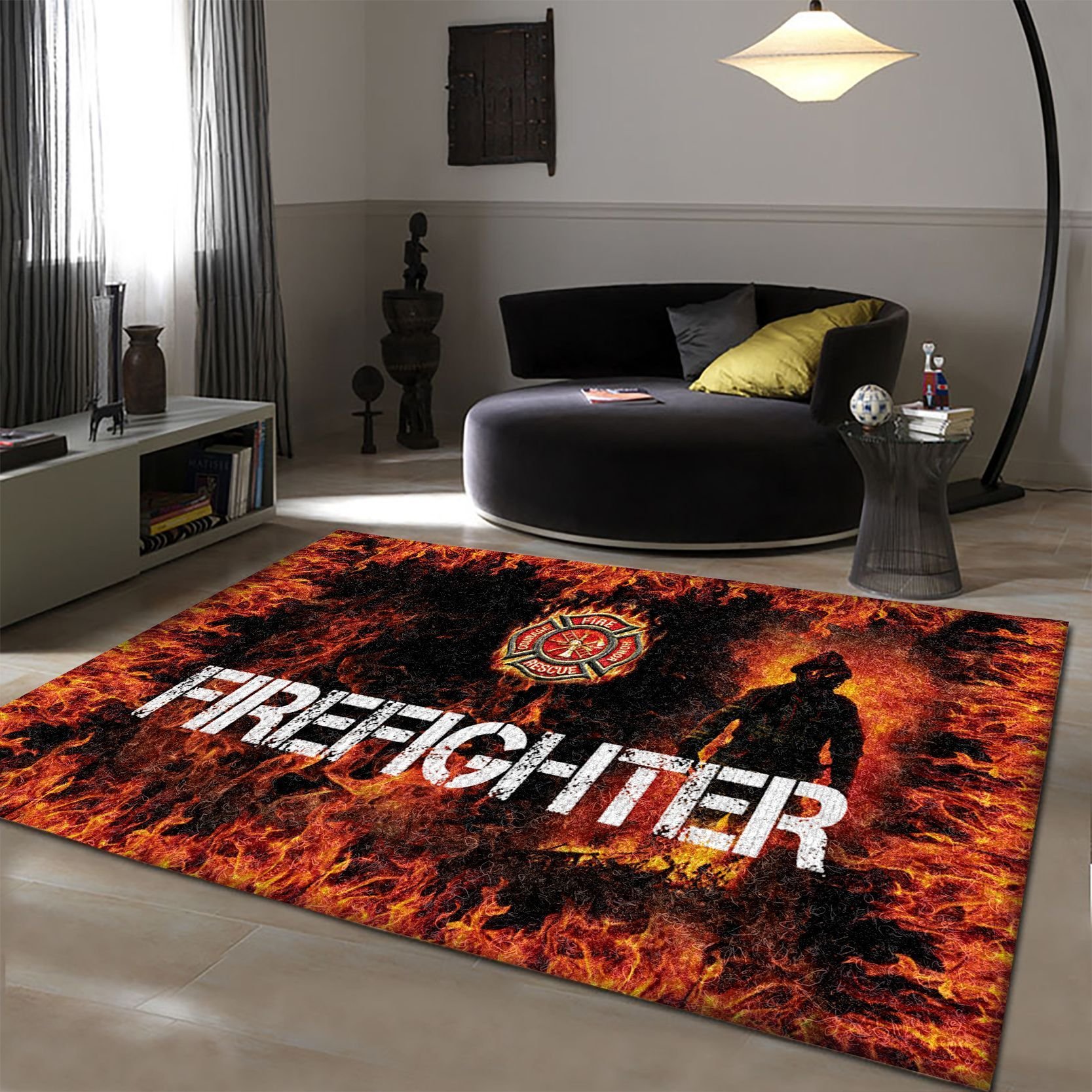 Firefighter with Fire Department Logo Rugs, Firefighter Area Rug ...