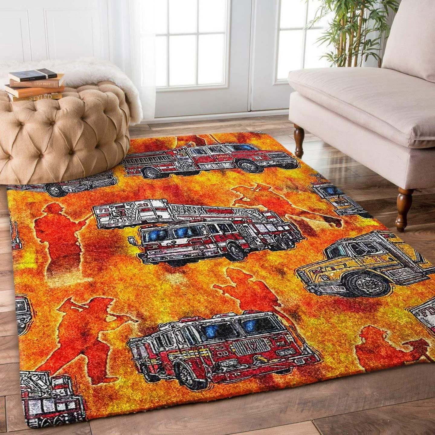 Firefighter with Fire Engine Rugs, Firefighter Area Rug, Fireman Carpet ...