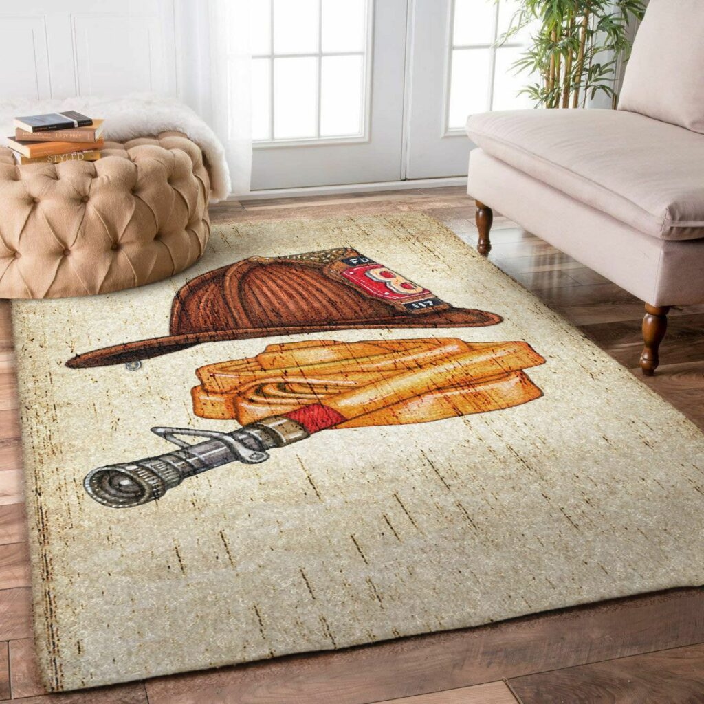 Fireman Hat Fire Hose Pipe Rugs, Firefighter Area Rug, Fireman Carpet ...