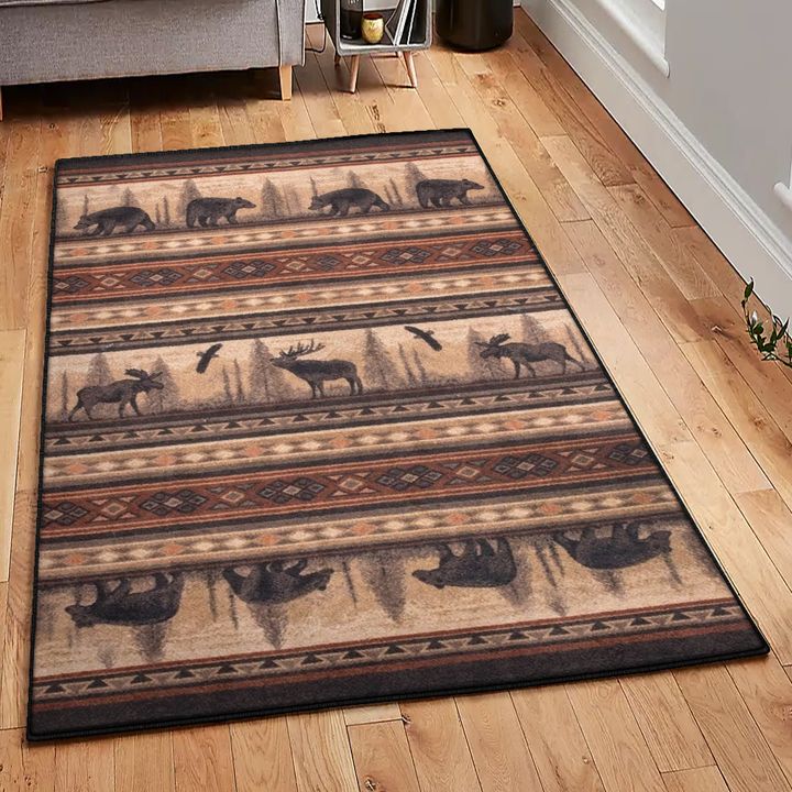 Funny Bear Washable Rugs, Rustic Bear And Moose Rug, Rustic Rug, Rustic ...