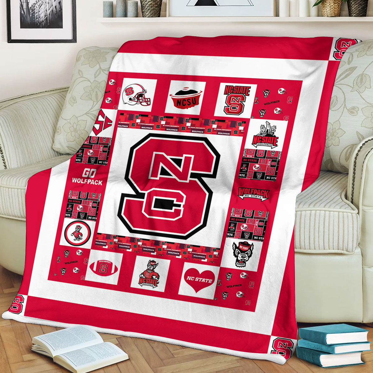 NCAA University of Nc State Wolfpack Sherpa Fleece Blanket - Bluefink